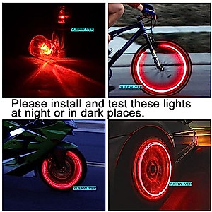 YUERWOVER 4 Pack LED Bike Wheel Lights Car Tire Valve Stems Caps Bicycle Motorcycle Waterproof Tyre Spoke Flash Light Cool Reflector Accessories for Men Women Kids (Red)