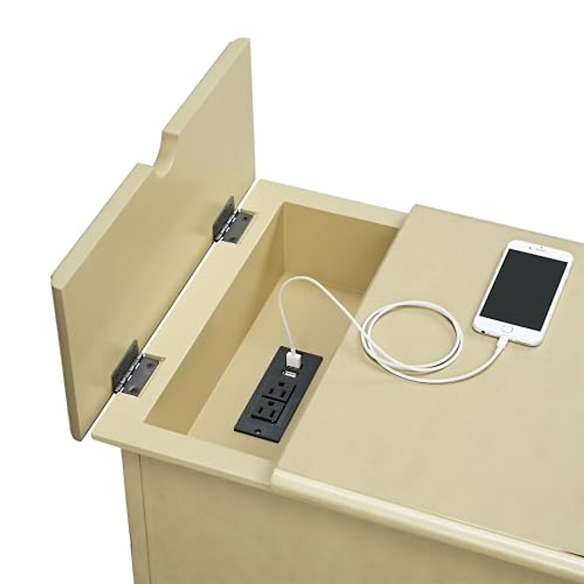 Martin Svensson Home Elegant Chairside End Table with Power, Antique Cream White