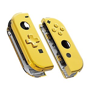 eXtremeRate Chrome Gold Joycon Handheld Controller Housing (D-Pad Version) w/Full Set Buttons, DIY Replacement Shell Case for Nintendo Switch & Switch OLED Model Joy-Con – Console Shell NOT Included