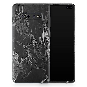 DesignSkinz Black & Silver Marble Swirl V1 Protective Vinyl Decal Wrap Skin Cover Compatible with The Samsung Galaxy S20 (Screen Trim & Back Glass Skin)