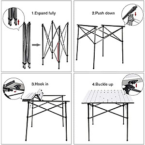 PORTAL Lightweight Aluminum Folding Square Table Roll Up Top 4 People Compact Table with Carry Bag For Camping, Picnic, Backyards, BBQ (White)