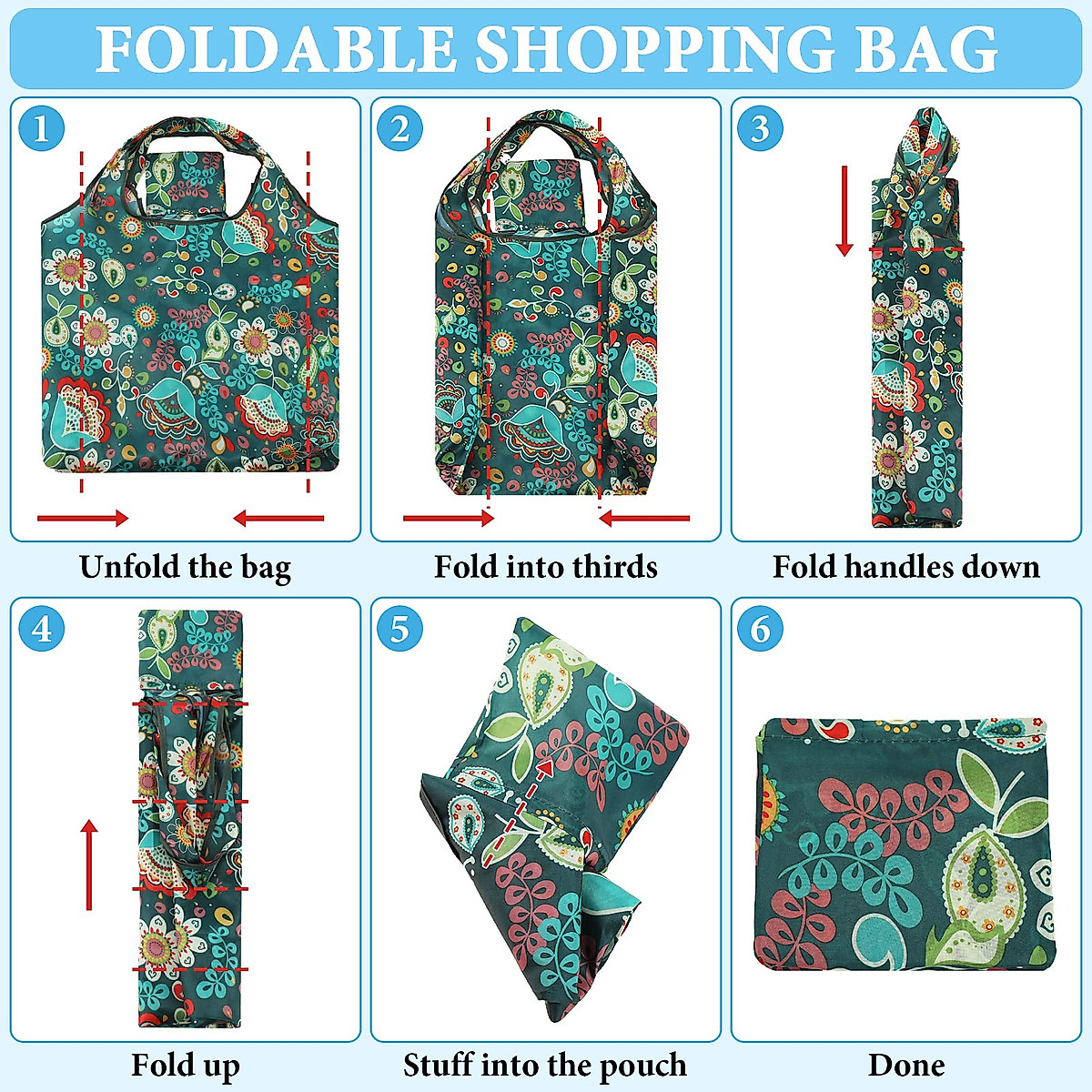 Shappy 25 Pack Reusable Shopping Bags Floral Grocery Bags Foldable Tote Bags Machine Washable Bags for Kitchen Waterproof Lightweight, As Pictures Shown