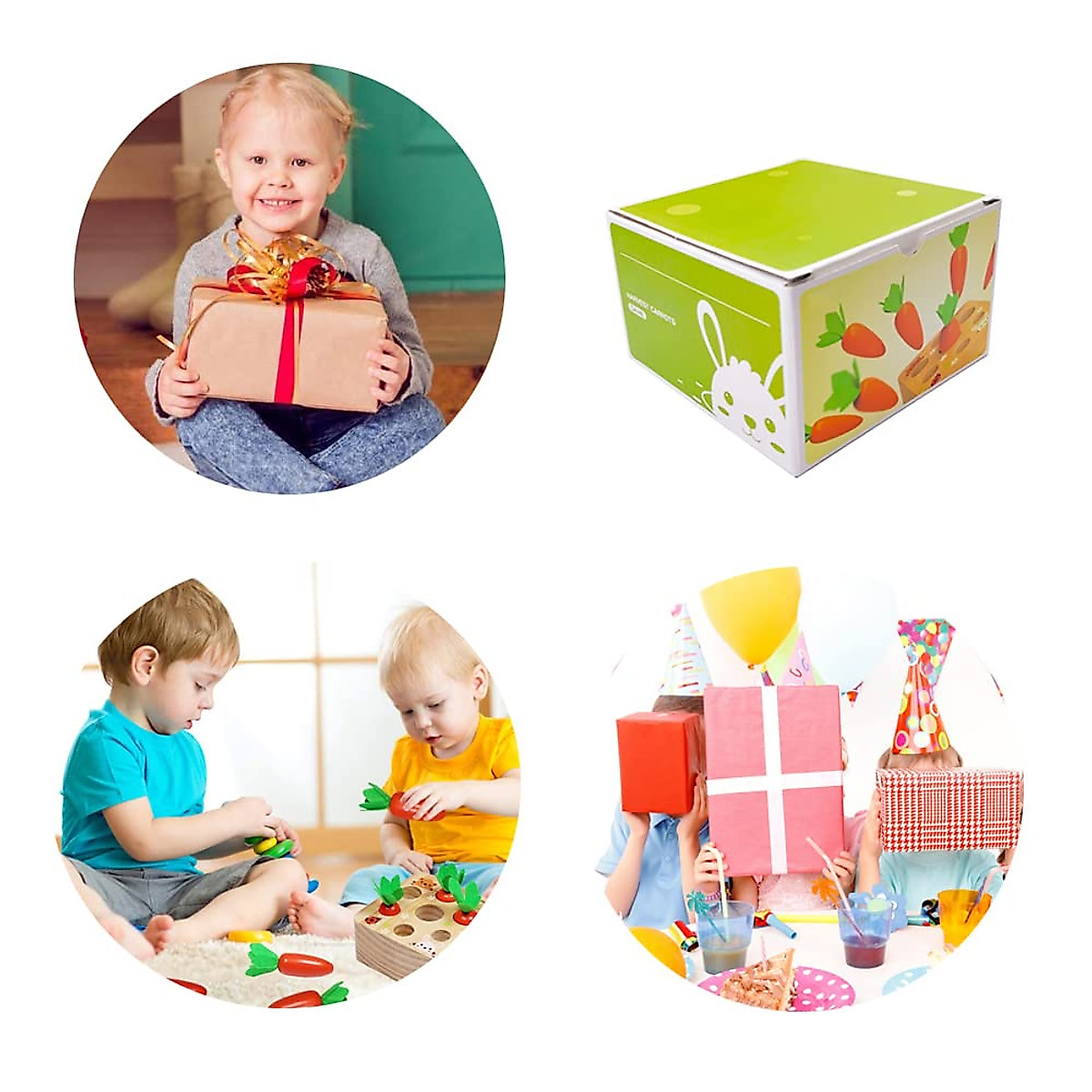 LOOJOY Wooden Toddlers Carrots Toys Shape Size Sorting Matching Puzzles Gripping Action Carrot Harvest Game for Fine Motor Skill