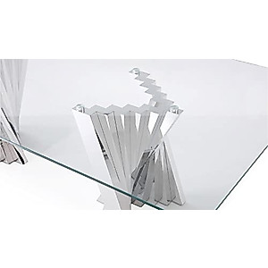 Modern Falcone 94" Dining Table - Clear Glass with Polished Stainless Steel Base