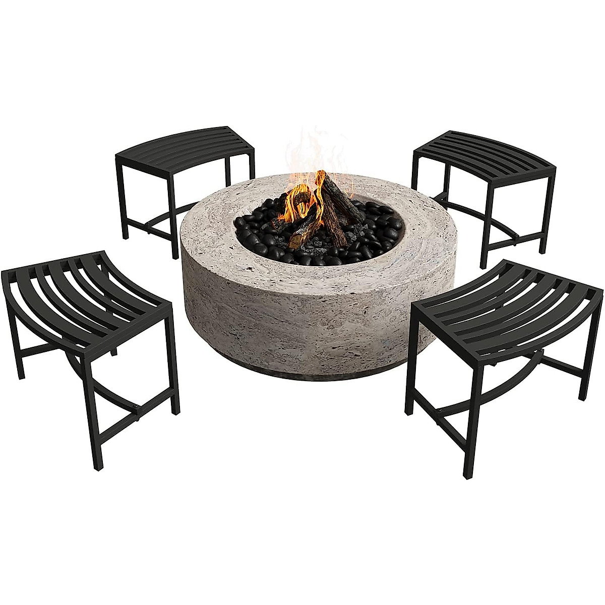 Mingyall Heavy Duty Curved Fire Pit Bench Set of 4, Metal Outside Bench, Outdoor Fire Pit Seating, Steel Backless Fire Pit Bench for Garden, Patio, Porch, Backyard, Plant Stand