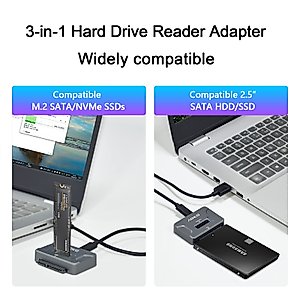 AOKO NVMe to USB 3.2(10Gbps) SSD Reader Docking Station – Portable M.2 SSD to USB Adapter External NVMe SSD Enclosure for M.2 PCIe NVMe and M.2 SATA SSD, Compatible with 2.5'' SATA Dirve