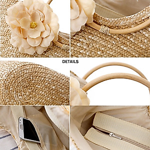 Women's Straw Handbag Flower Woven Summer Beach Messenger Tote Bag Basket Shopper Purse