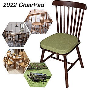 ZYHOONE Chair Pads with Ties for Dining Chairs - Indoor Kitchen Room No Slip Seat Cushion Pad with Machine Washable Cover [14.5 X 15.5 X 2 Inches] - Green