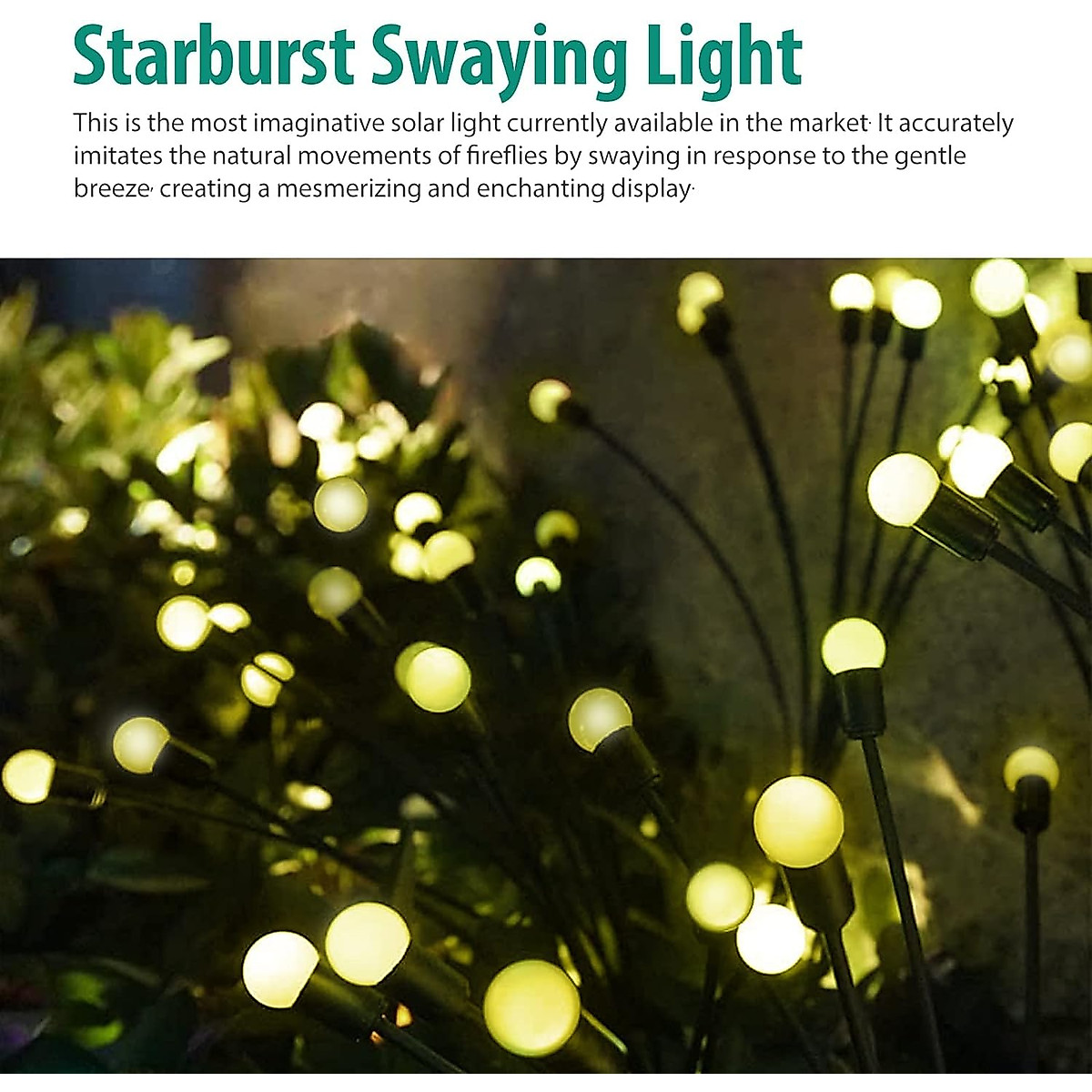 BOSSERN 4 Pack Firefly Garden Lights: Solar Outdoor Waterproof, 32 LED Vibrant Firefly Starburst Lights, Swaying by Wind, Garden Decoration (Warm White)