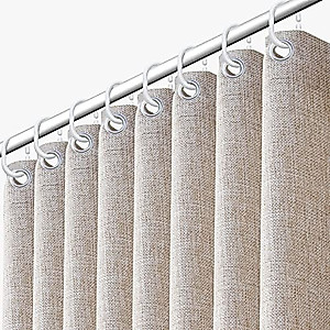SUMGAR Linen Shower Curtain Tan Farmhouse Rustic Polyester Fabric Cloth Hotel Luxury Heavy Duty Textured Thick Neutral Taupe Elegant Washable Bathroom Curtains Sets with Hooks -72" x 72"