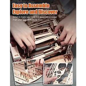 MIEBELY Electrical 3D Wooden Puzzles for Adults Craft Toys DIY Marble Run Model Building Kits Block Toys W/Motor, Mechanical Gear Engineering Kit Home Decor Hobbies Idea Christmas Day Gifts for Kids