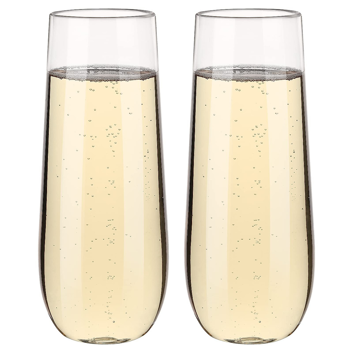 hotder 2Pack 100% Tritan Plastic Champagne Flutes,12 Oz Stemless Unbreakable Clear Plastic Toasting Glasses,Shatterproof Recyclable and BPA-Free