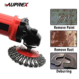 AUPREX 5 Pack 4 Inch Twist Knotted Wire Wheel Brush for Angle Grinder with 5/8 Inch-11 Threaded Arbor - 0.02 Inch Carbon Steel Wire for Heavy-Duty Conditioning for Various Metals