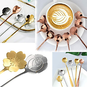 20PCS Flower Spoon Set, FULANDL Stainless Steel Tea Spoon Coffee Spoon Sugar Spoon, Reusable Tableware Stirring Spoon Ice Cream Spoon for Coffee, Tea, Cake, Dessert, Multiple Shapes (4.9 & 7Inch)