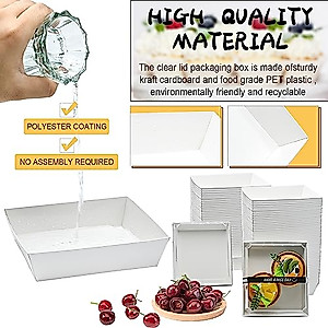 50 Pack Charcuterie Boxes with Clear Secure Lids , 5 inches White Oil-Proof Kraft Paper Food Containers Bakery Boxes for Sandwich, Cake Slice, Chocolate Covered Cookies,Mini Cakes and Strawberries