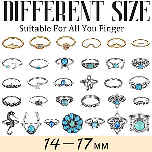 78 Pcs Vintage Turquoise Rings Set Women Western Rings Bohemian Silver Oval Gemstone Rings Boho Joint Knuckle Rings Midi Stacking Rings for Women