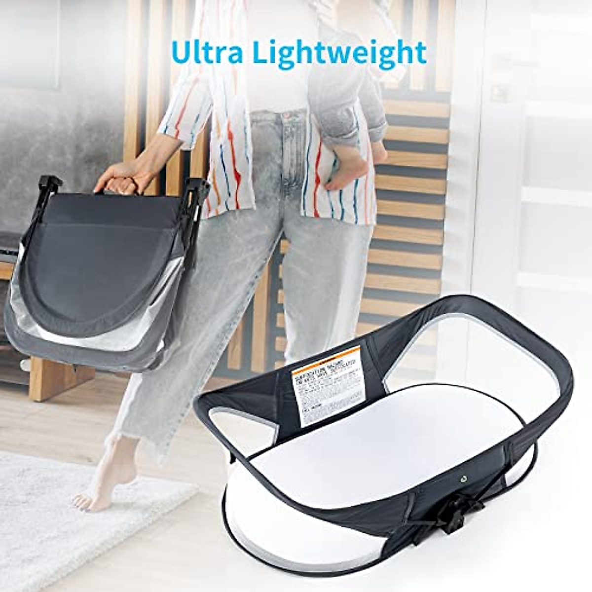 Sporary Travel Bassinet Portable Bassinet，Portable Travel Crib Infant Travel Bed with Mosquito Net and Canopy，Lightweight and Foldable