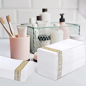 250 Pcs Paper Napkins Disposable, 3-Ply Guest Paper Hand Towels for Bathroom, Soft and Absorbent Christmas Dinner Napkins Thansgiving Party White and Gold Napkins for Kitchen, Weddings or Events