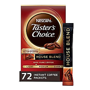 NESCAFE Taster's Choice, House Blend Light Medium Roast Instant Coffee, 12 boxes (72 packets)