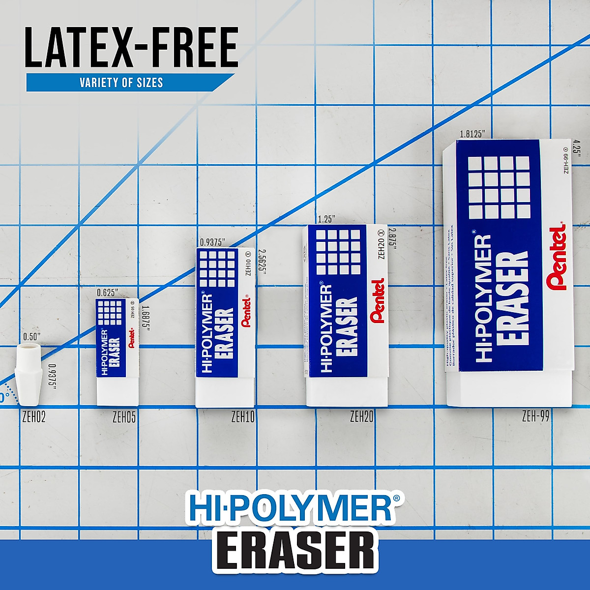 Pentel Hi-Polymer Block Eraser, Large, White, Pack of 10 ZEH-10 Erasers (ZEH10PC10)