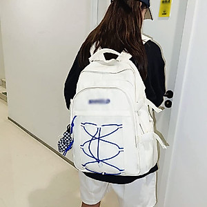 DINGZZ Large Capacity Drawstring Backpack Multi-Pocket Waterproof Nylon Book Bag College Girl Backpack (Color : Black, Size : 35 * 15.5 * 44CM)