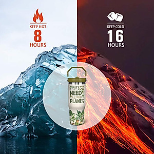 30oz Plant Tumbler with Handle and Straw, Green Plant Stainless Steel Vacuum Insulated Flip Straw Coffee Cups Spill Proof Travel Mug, Plant Gifts for Plant Lovers Gardeners, Gardening Gifts for Women