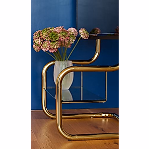 zeitgeist TV Stand Modern Minimalist w/Shelf Floor Stand Metal up to 65 inch for Corner, Living, Studio. Height Adjustable Mount, Portable. w/HDMI, Antenna, Power Cable pre-Installed. Brass Gold