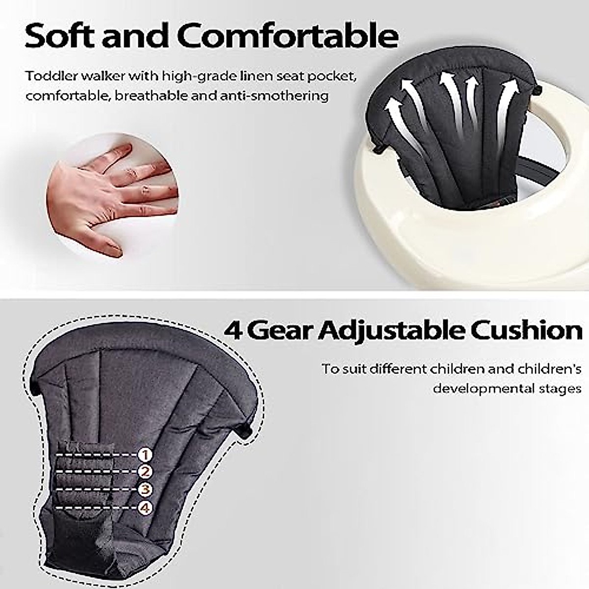 Napei Foldable Baby Walker with Wheels, Baby Walker & Activity Center for Boys Girls 6-18 Months, Enlarged Chassis Baby Walker and Bouncer Combo, Seat & Height Adjustable Toddler Walker, Anti-Rollover