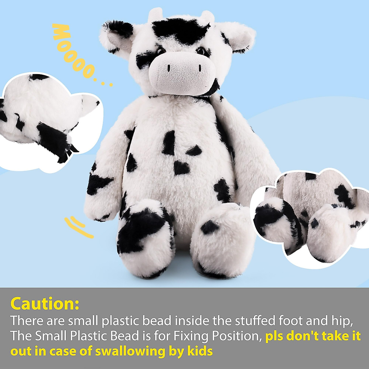 LotFancy Cow Stuffed Animals, 16 inch Tubbie Wubbie Soft Plush Cow for Babies, Farm Animal Toy Birthday for Boys Girls, White and Black, Kids Room Decoration