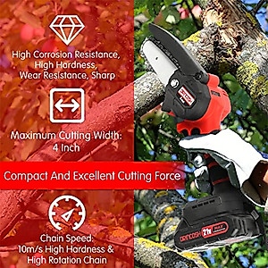 DRINCOSH Mini Chainsaw,4 Inch Portable Handheld Electric Chainsaw,Cordless Chain Saw Pruning Shears Chainsaw for Tree Branches,Courtyard,Household and Garden with 2 BATTERY