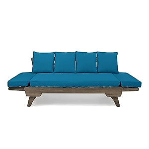 Christopher Knight Home Aldrich Outdoor Acacia Wood Expandable Daybed with Water Resistant Cushions, Dark Teal and Gray