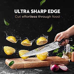 SCOLE® Chef Knife Bundle - Razor Sharp Chefs Knife 8 Inch VG-10 Super Damascus Steel (Natural Pakka Wood Handle) + Ultra Sharp Kitchen Knife Set 7-Piece (Triple Rivet Handle) (2 Items Bundle)