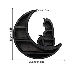 Faddare Wooden Moon Shelf, 1 Shelf, Rustic, Accent Shelf, Decorative Shelf, Black, 11.8x11.8x3cm, for Living Room, Dining Room, Bed Room, Jewelry, Crystals, Essential Oil