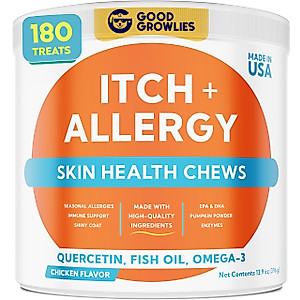 Dog Allergy Relief Chews — Anti-Itch Skin & Coat Supplement: No Fillers, Just Flavor - Itchy Skin Relief Treatment w/Omega 3 Fish Oil - Itching&Paw Licking - Dry Skin&Hot Spots - Made in USA - 180Ct