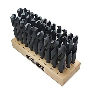 Accusize Industrial Tools 32 Pcs Hss 1/2'' Shank S&D Drill Set, 33/64'' to 1'' by 64Ths, Silver and Deming Drill, H516-6506