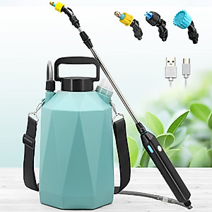 SideKing Battery Powered Sprayer 1.35Gallon/5L, Electric Garden Sprayer with USB Rechargeable Handle, Weed Sprayer with 3 Mist Nozzles, Telescopic Wand, and Shoulder Strap for Lawn and Garden