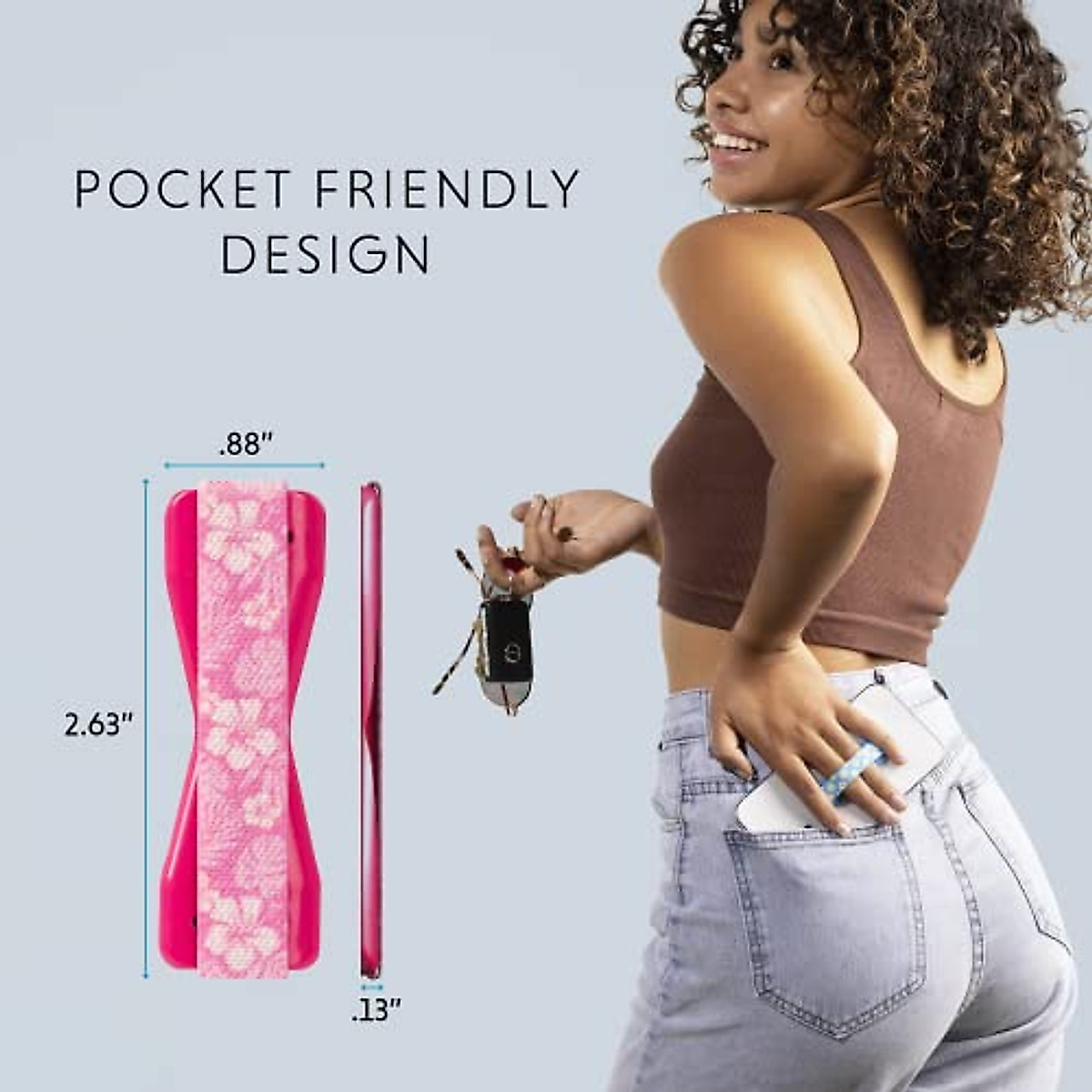 Phone Grip for Most Smartphones and Mini Tablets, Pink Aloha Design Colored Elastic Strap with Pink Base, LH-01-Aloha