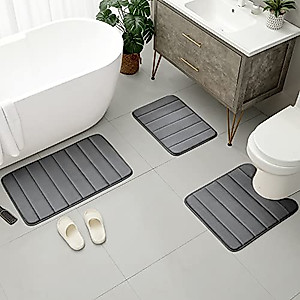 BYSURE Bathroom Rugs Sets 3 Piece Dark Grey Memory Foam Non Slip Extra Absorbent Bath Mat Set for Bathroom, Soft Bathroom Rugs and Mats Set Washable Floor Carpets