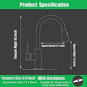 Friho Modern Brushed Nickel Single Hole 1 Handle Stainless Steel Pull Down Sprayer Kitchen Faucet, Pull Out Kitchen Sink Faucet Swivel Spout with Deck Plate