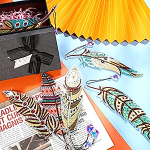 6 Pcs Diamond Painting Bookmarks Kit 5D DIY Feather Rhinestones Bookmark for Kids Adults PVC Art Bookmarks with Crystal Pendant for Crafts School Beginner Office Home, 6 Styles (Vintage)