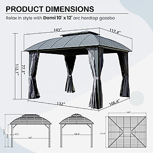 10' x 12' Hardtop Gazebo Outdoor Aluminum Gazebo Arc Grill for Patios Deck Backyard,Galvanized Steel Double Roof,Curtain&Netting by domi outdoor living