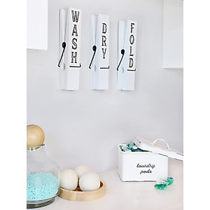 AuldHome Design Laundry Room Wall Art (Set of 3); Rustic Wood Clothespin Shaped Laundry Decor