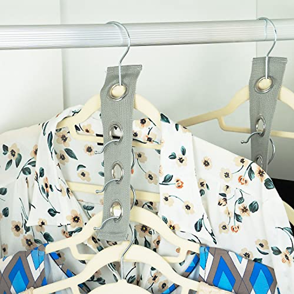 KLEVERISE 12 PCS Space Saving Closet Hanger Connector Extender Organizers - Odorless Wonder Space Saver Hanger Extension Connections - Clothes Hanger Magic Cascading Band Gray