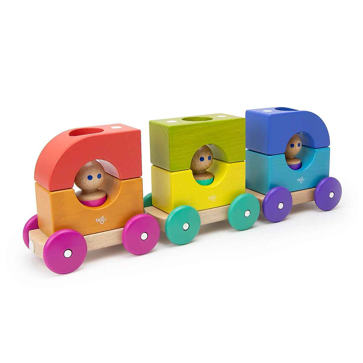 12 Piece Tegu Magnetic Tram Building Block Set, Rainbow