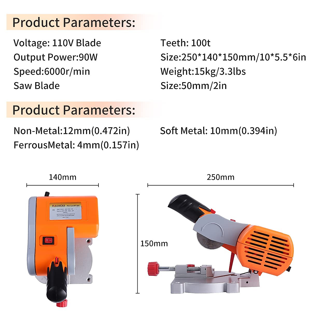 FULLHOLD 110v Mini Miter Cut-Off Saw Max 45 Degrees Cutting For Crafts Wood Copper Plastic Acrylic Aluminum Model Making (Black)