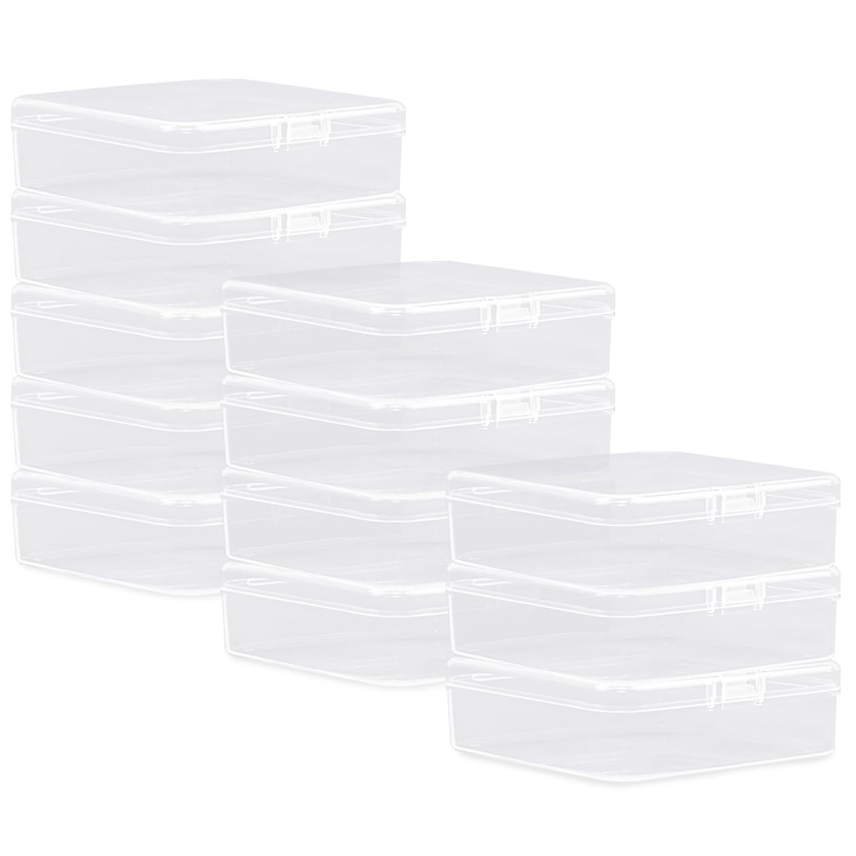 Rocutus 12 Pack Small Clear Plastic Storage Containers with Lids,Beads Storage Box with Hinged Lid for Beads,Earplugs,Pins, Small Items, Crafts, Jewelry, Hardware (4.1 x 4.1 x 1.4 Inches)