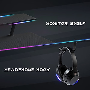 FEZIBO L Shaped Gaming Desk with LED Lighting, Computer Corner Desk PC Writing Table Gamer Workstation for Home Office, Black