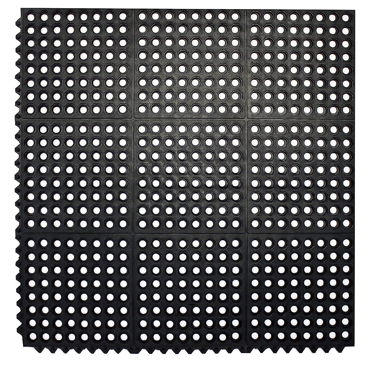 Envelor Interlocking Rubber Floor Mat Restaurant Kitchen Mat Commercial Entrance Door Mat Durable Non-Slip Bar Mat Utility Drainage Mat Indoor Outdoor Wet Areas 3' x 3' - Pack of 4