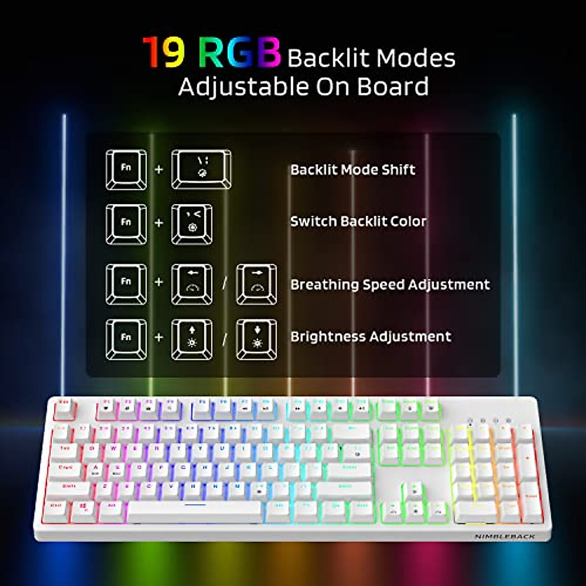 LTC NB1041 Nimbleback Wired Mechanical Keyboard, Hot-Swappable 104Keys RGB Backlit Gaming Keyboard, Red Switch/White