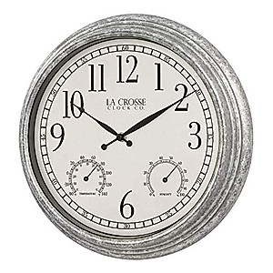 La Crosse 433-3236 14-inch Silas Indoor/Outdoor Galvanized Analog Quartz Wall Clock, Silver